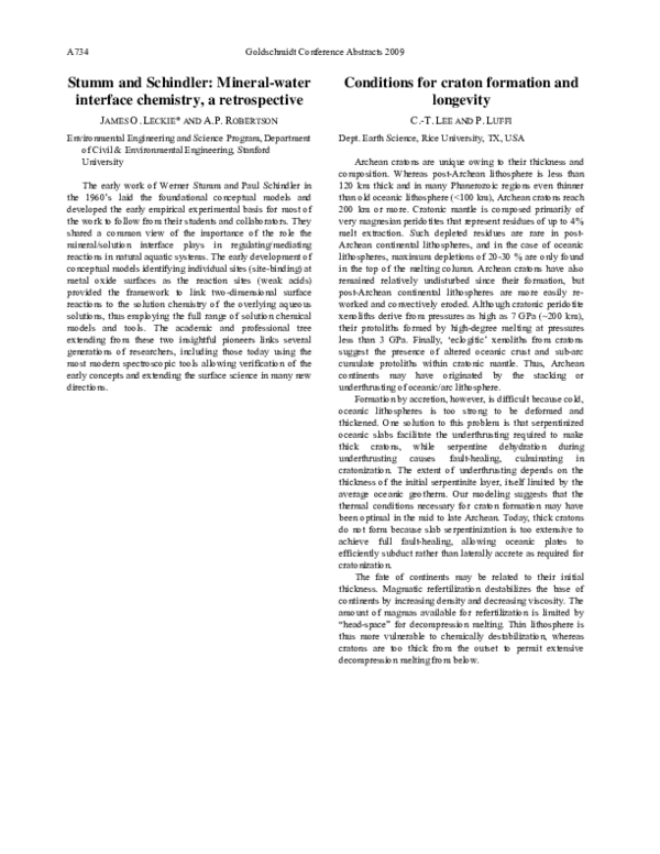 (PDF) Stumm and Schindler: Mineral-water interface chemistry, a ...