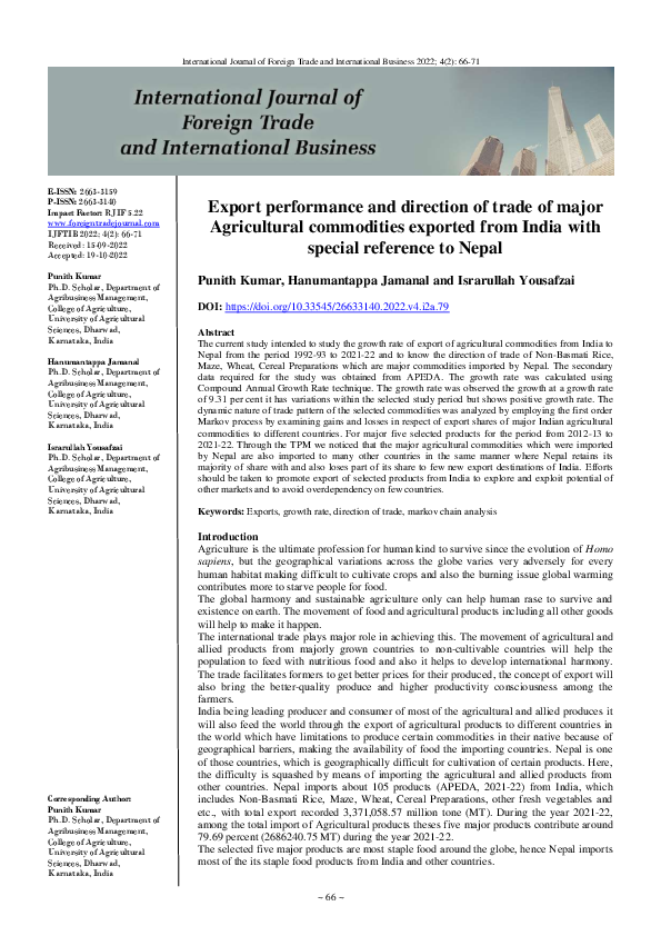 (PDF) Export performance and direction of trade of major Agricultural ...