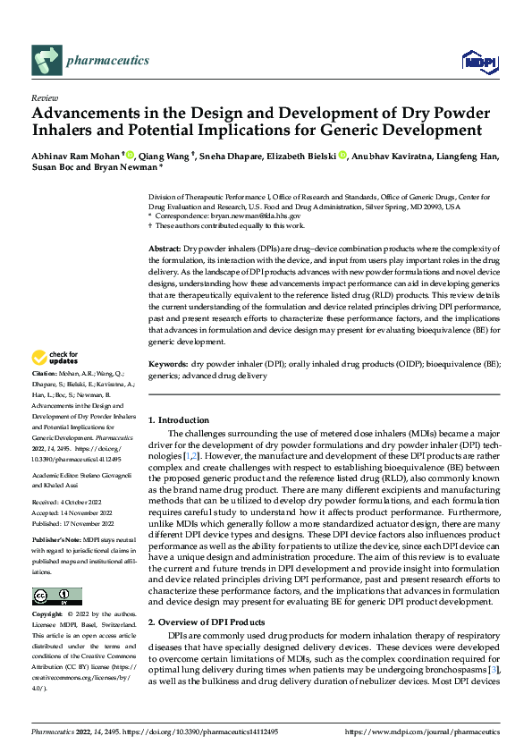 (PDF) Advancements in the Design and Development of Dry Powder Inhalers ...