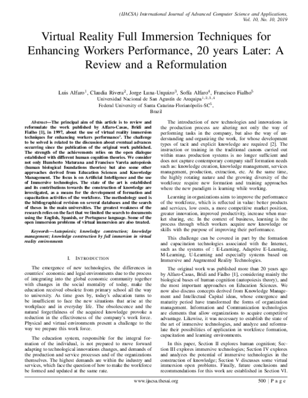 (PDF) Virtual Reality Full Immersion Techniques for Enhancing Workers Performance, 20 years ...