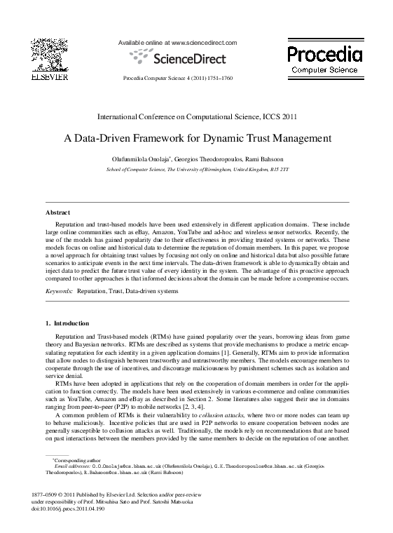 (PDF) A Data-Driven Framework for Dynamic Trust Management