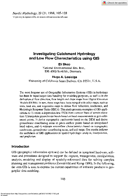 (PDF) Investigating Catchment Hydrology and Low Flow Characteristics using GIS