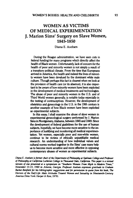(PDF) Women as Victims of Medical Experimentation: J. Marion Sims ...
