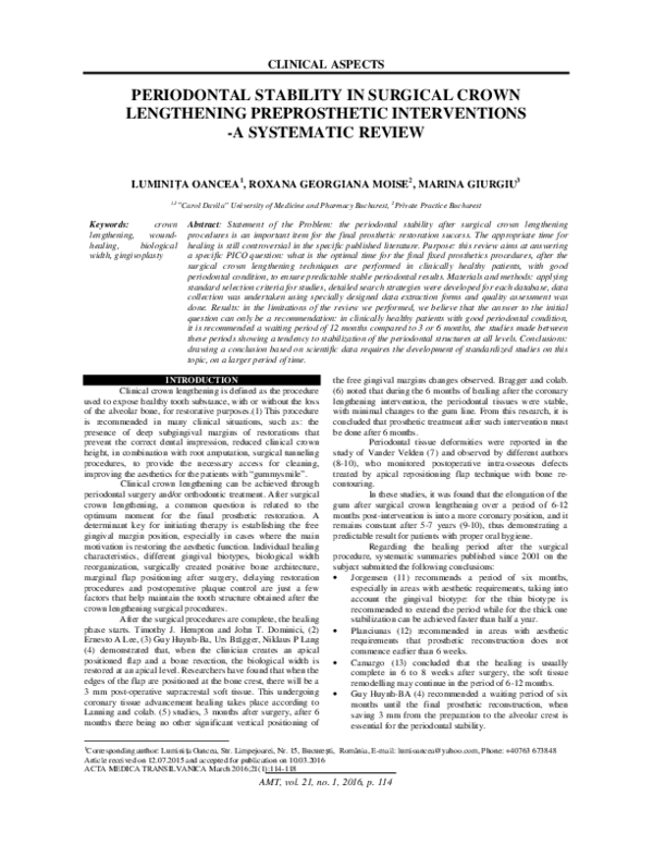 (PDF) Periodontal Stability in Surgical Crown Lengthening Preprosthetic ...