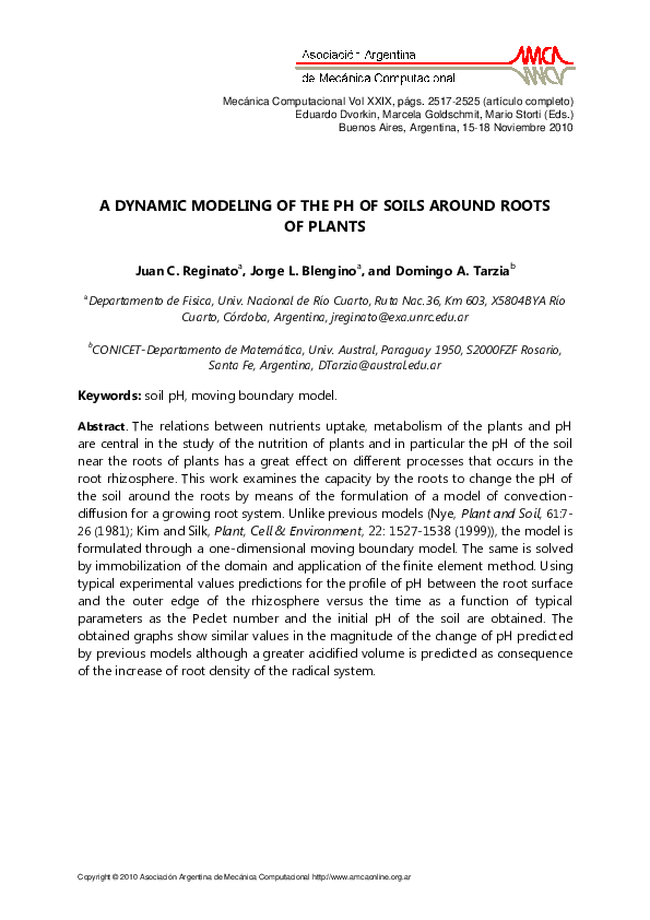 (PDF) A Dynamic Modeling of the PH of Soils Around Roots of Plants