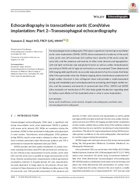 (PDF) Echocardiography in transcatheter aortic (Core)Valve implantation ...