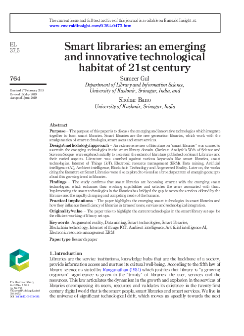 (PDF) Smart libraries: an emerging and innovative technological habitat ...