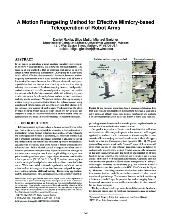 (PDF) A Motion Retargeting Method for Effective Mimicry-based Teleoperation of Robot Arms