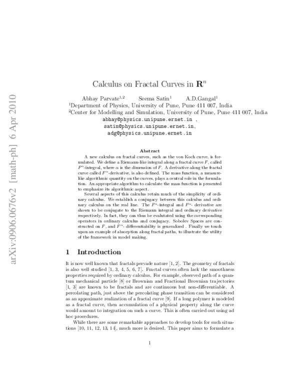 (PDF) CALCULUS ON FRACTAL CURVES IN Rn