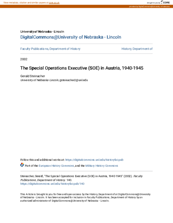 (PDF) The Special Operations Executive (SOE) in Austria, 1940-1945