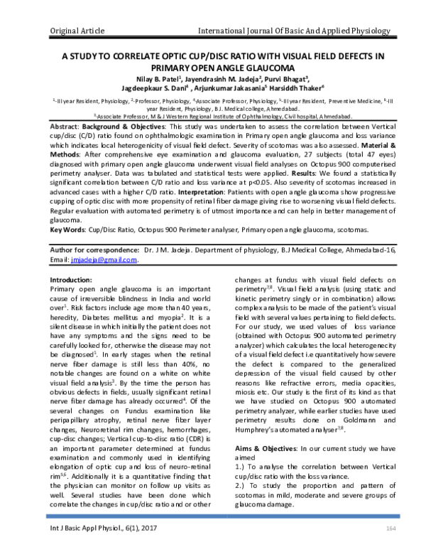 (PDF) A Study to Correlate Optic Cup/Disc Ratio with Visual Field ...