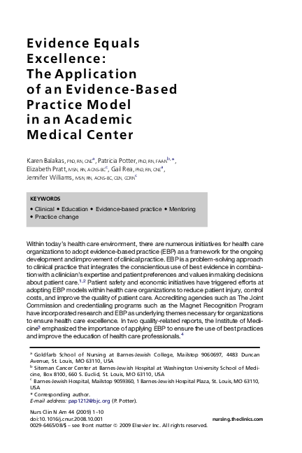 (PDF) Evidence Equals Excellence: The application of an evidence-based ...