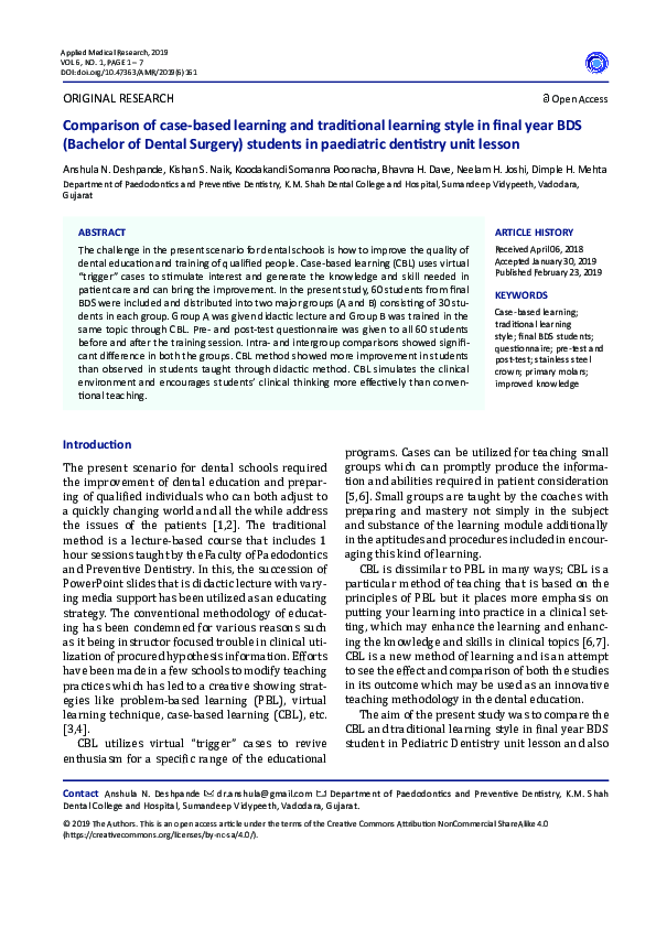 (PDF) Comparison of Case Based Learning and traditional Learning Style ...