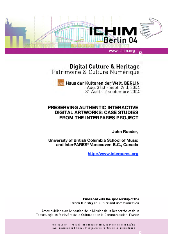 (PDF) Preserving Authentic Interactive Digital Artworks: Case Studies from the Interpares Project