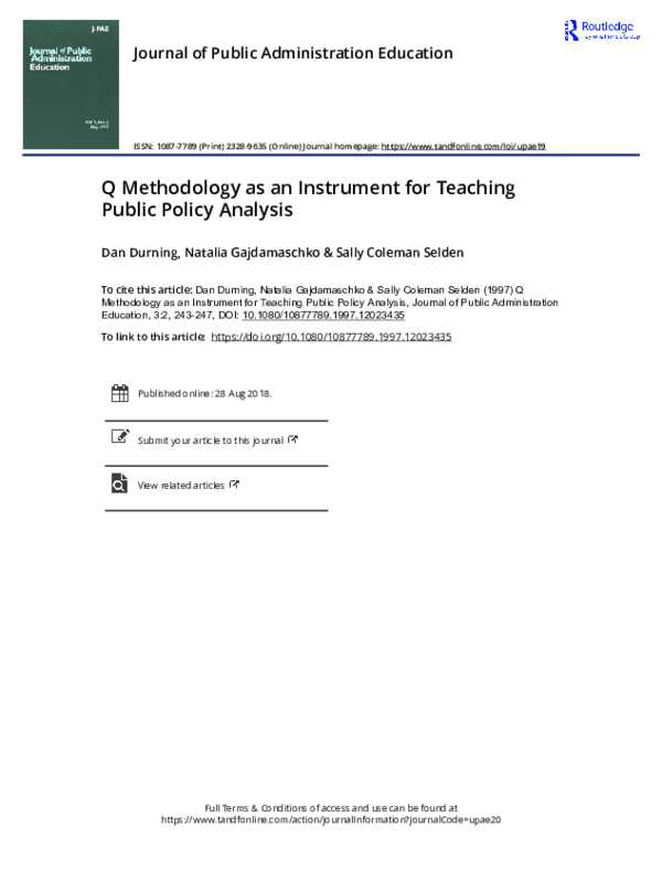 (PDF) Q Methodology as an Instrument for Teaching Public Policy Analysis