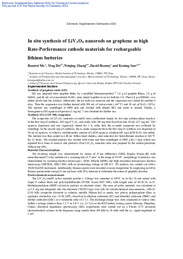 (PDF) In situ synthesis of LiV3O8 nanorods on graphene as high rate ...