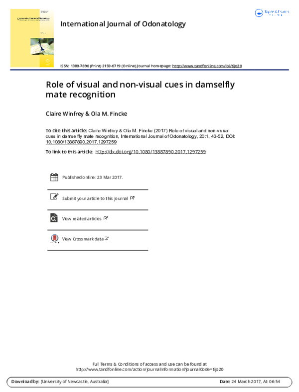 (PDF) Role of visual and non-visual cues in damselfly mate recognition