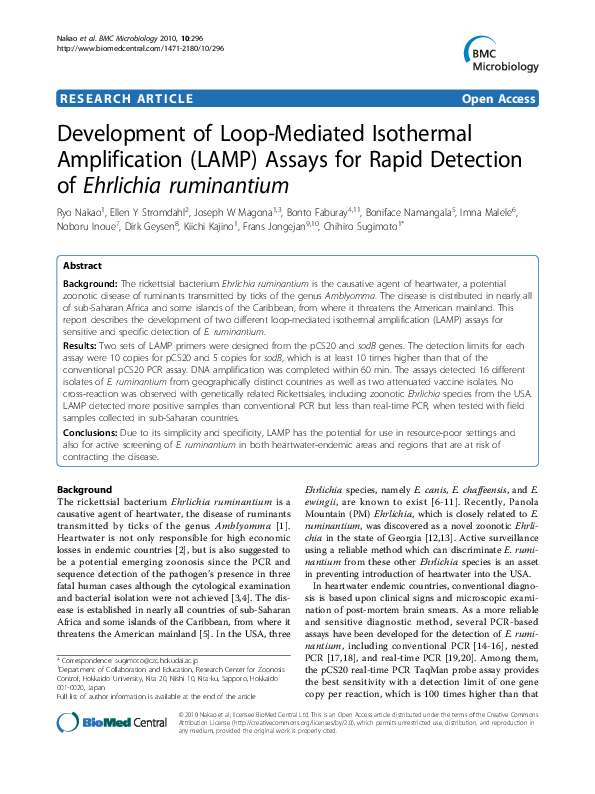 (PDF) Development of Loop-Mediated Isothermal Amplification (LAMP) Assays for Rapid Detection of ...