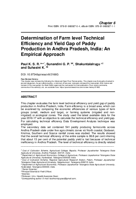 (PDF) Determination of Farm level Technical Efficiency and Yield Gap of Paddy Production in ...