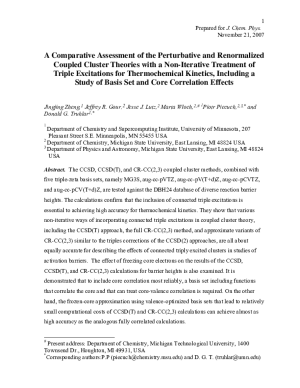 (PDF) A comparative assessment of the perturbative and renormalized coupled cluster theories ...