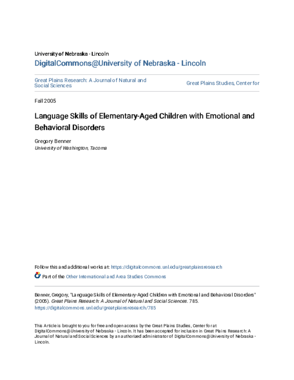 (PDF) Language Skills of Elementary-Aged Children with Emotional and ...