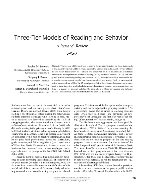 (PDF) Three-Tier Models of Reading and Behavior