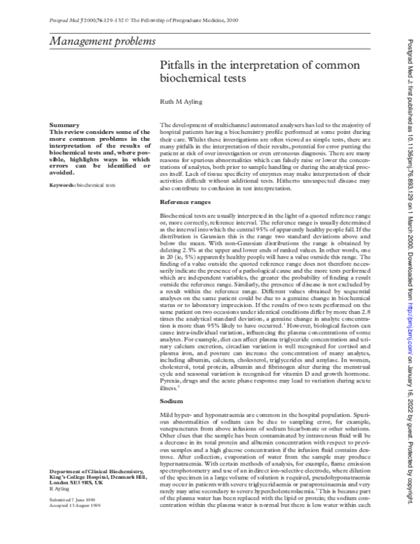 (PDF) Pitfalls in the interpretation of common biochemical tests