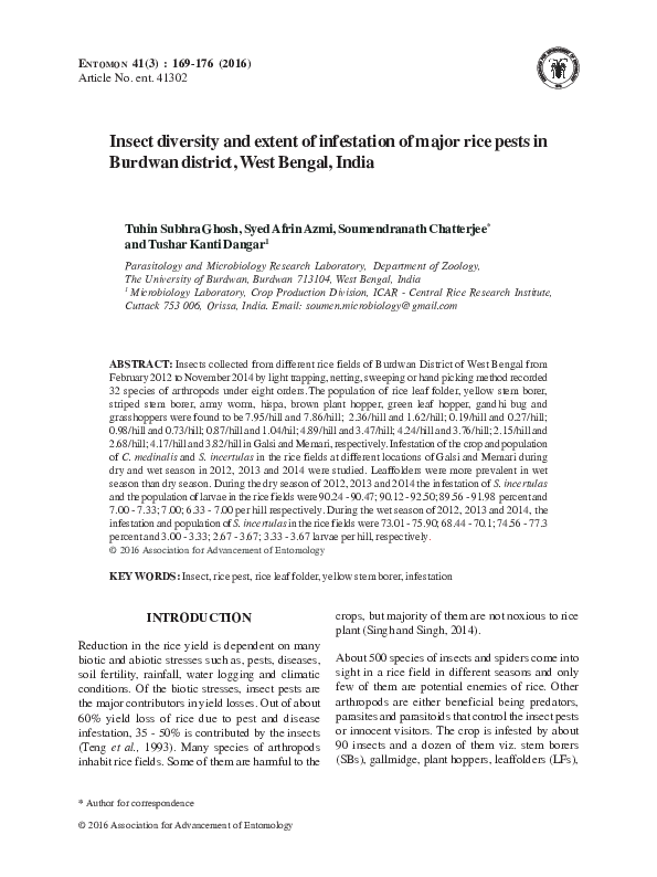 (PDF) Insect diversity and extent of infestation of major rice pests in ...
