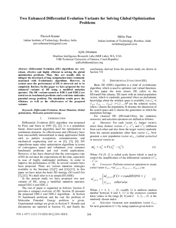 (PDF) Two enhanced Differential Evolution variants for solving global optimization problems ...