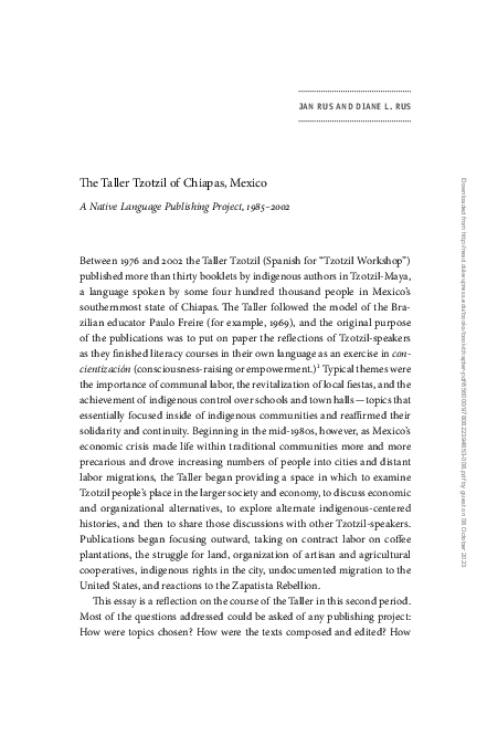 (PDF) The Taller Tzotzil of Chiapas, Mexico