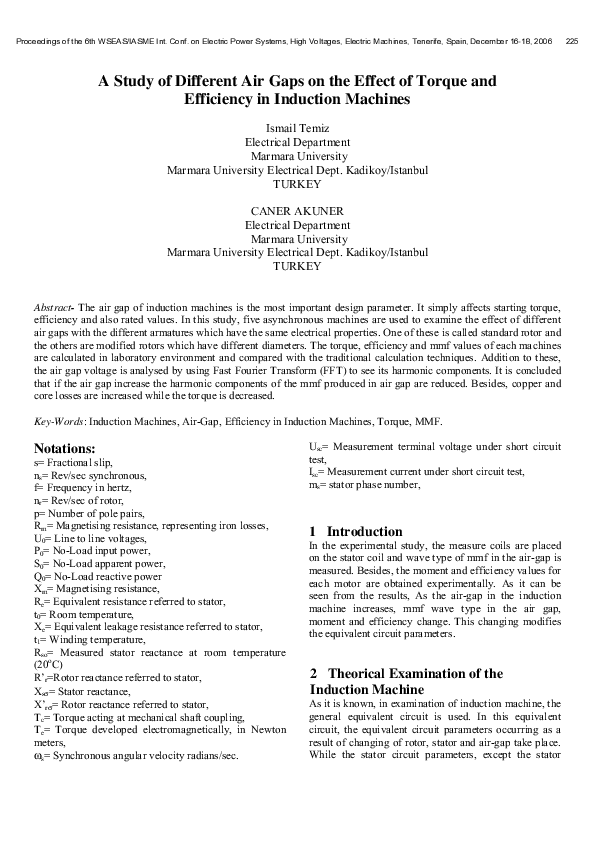 (PDF) A Study of Different Air Gaps on the Effect of Torque and Efficiency in Induction Machines