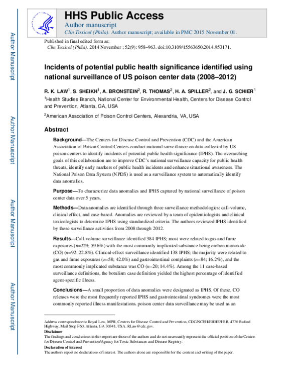 (PDF) Incidents of potential public health significance identified ...