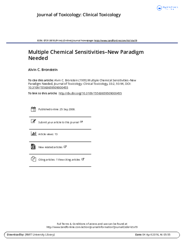 (PDF) Multiple Chemical Sensitivities–New Paradigm Needed