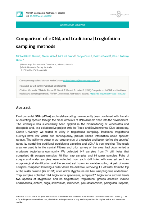 (PDF) Comparison of eDNA and traditional troglofauna sampling methods