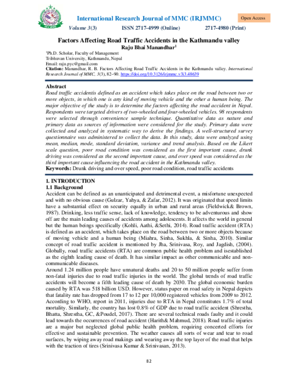 (PDF) Factors Affecting Road Traffic Accidents in the Kathmandu valley