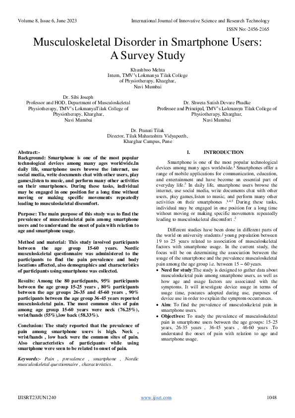 (PDF) Musculoskeletal Disorder in Smartphone Users: A Survey Study