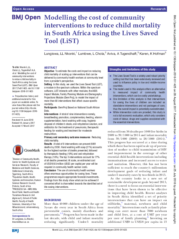 (PDF) Modelling the cost of community interventions to reduce child ...