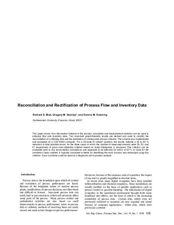 (PDF) Reconcillation and Rectification of Process Flow and Inventory ...
