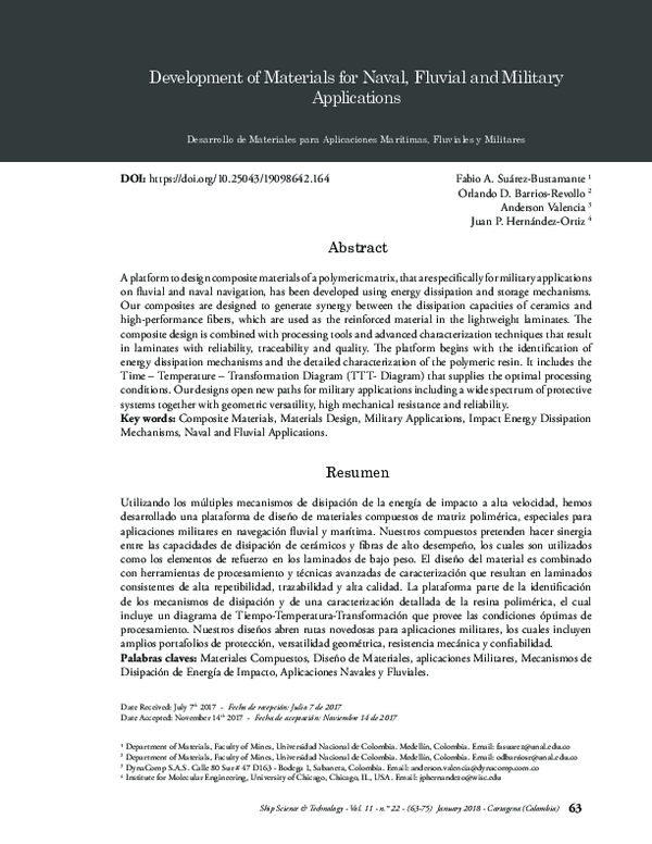 (PDF) Development of Materials for Naval, Fluvial and Military Applications