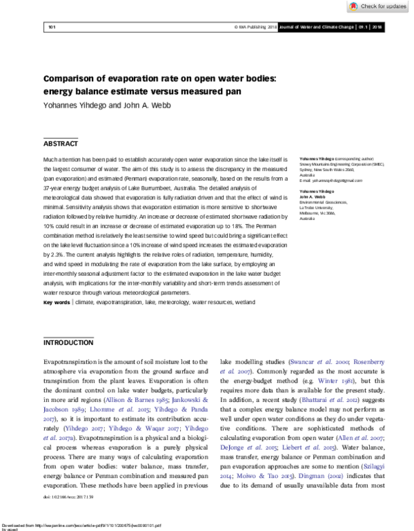 (PDF) Comparison of evaporation rate on open water bodies: energy ... (PDF) Comparison of evaporation rate on open water bodies: energy ...
