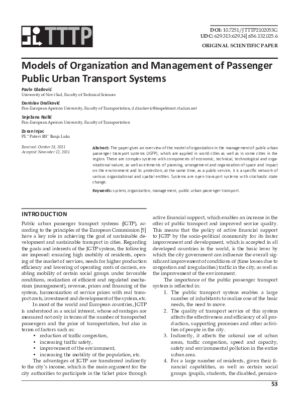 (PDF) Models of Organization and Management of Passenger Public Urban ...