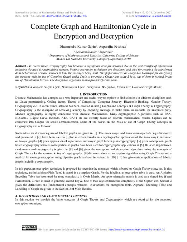 (PDF) Complete Graph and Hamiltonian Cycle in Encryption and Decryption