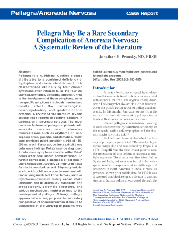 (PDF) Pellagra may be a rare secondary complication of anorexia nervosa: a systematic review of ...