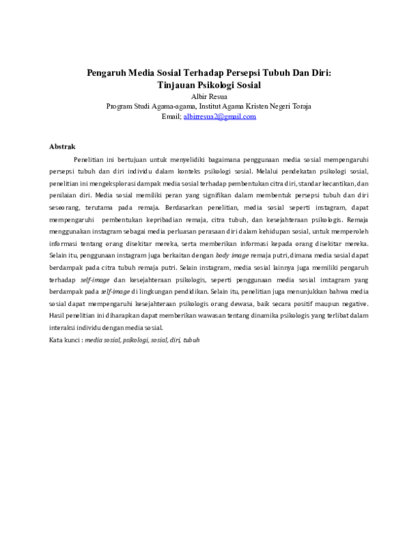 (DOC) Pengaruh Media Sosial Terhadap Persepsi Tubuh Dan Diri: Tinjauan Psikologi Sosial