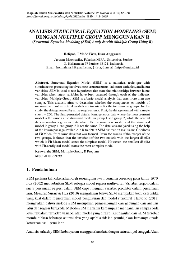 (PDF) Analisis Structural Equation Modeling (Sem) Dengan Multiple Group ...