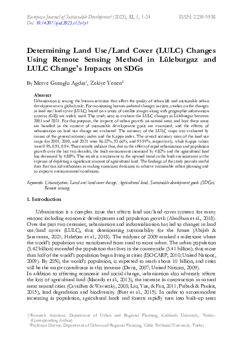 (PDF) Determining Land Use/Land Cover (LULC) Changes Using Remote Sensing Method in Lüleburgaz ...