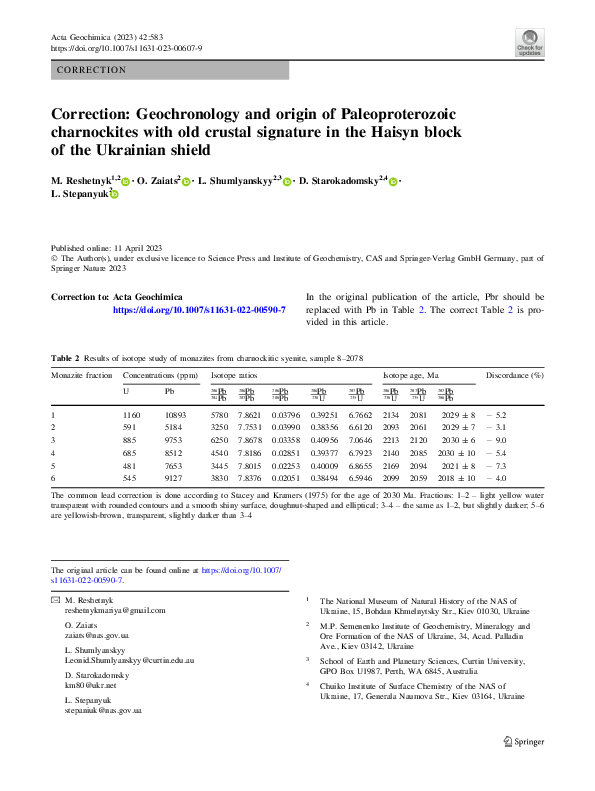 (PDF) Correction: Geochronology and origin of Paleoproterozoic ...
