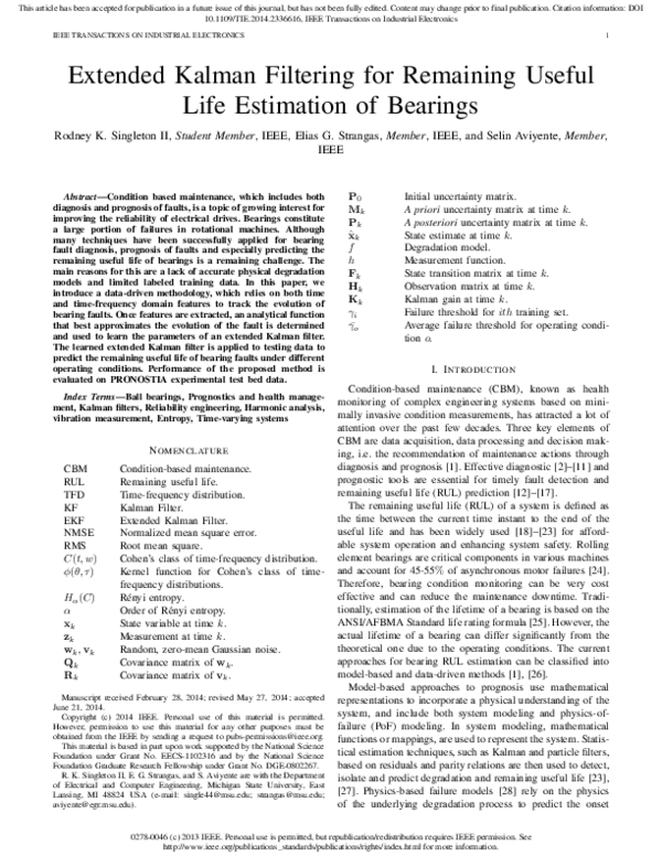 (PDF) Extended Kalman Filtering for Remaining Useful Lifetime Prediction of a Pipeline in a Two ...