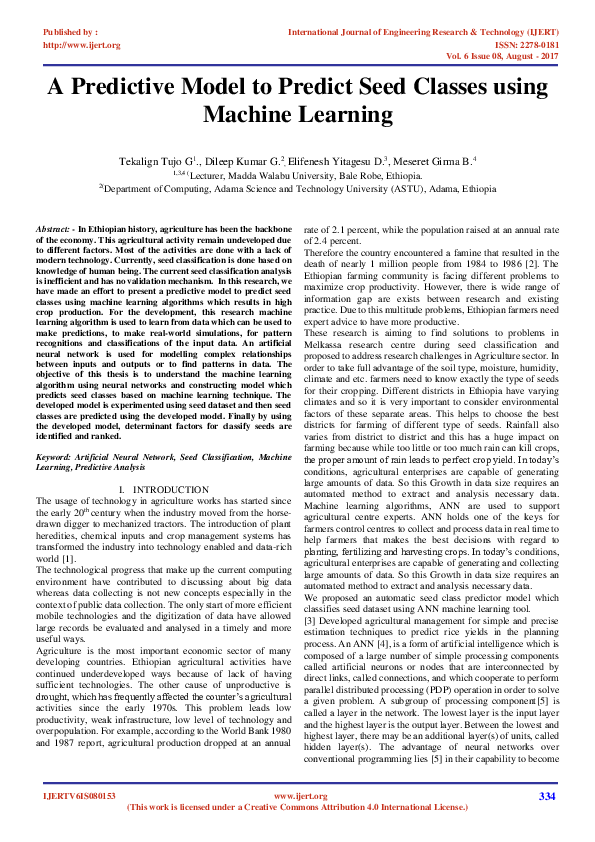 (PDF) A Predictive Model to Predict Seed Classes Using Machine Learning