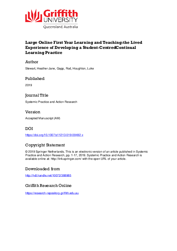 (PDF) Large Online First Year Learning and Teaching: the Lived ...